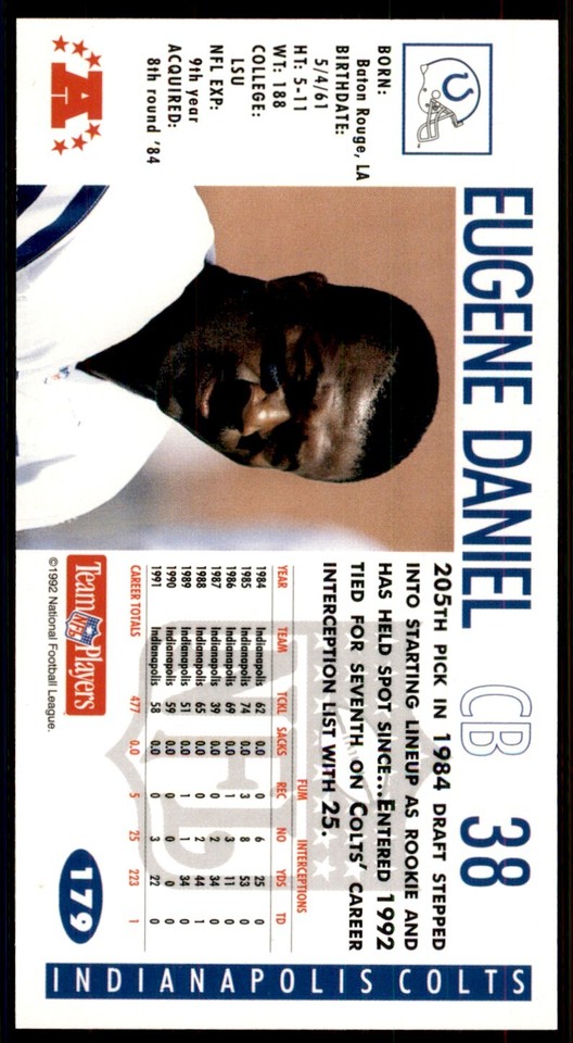 1992 GameDay Eugene Daniel Indianapolis Colts #179 NFL Football ...