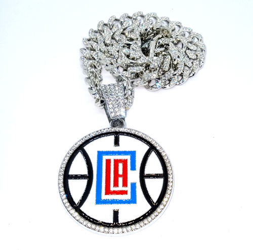 LOS ANGELES CLIPPERS GEM NECKLACE Silver Bling NBA Hip Hop Pendant & 20 ...