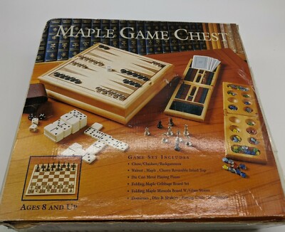 Maple Game Chest Wood Chess Checkers Backgammon Cribbage Dominoes Dice ...
