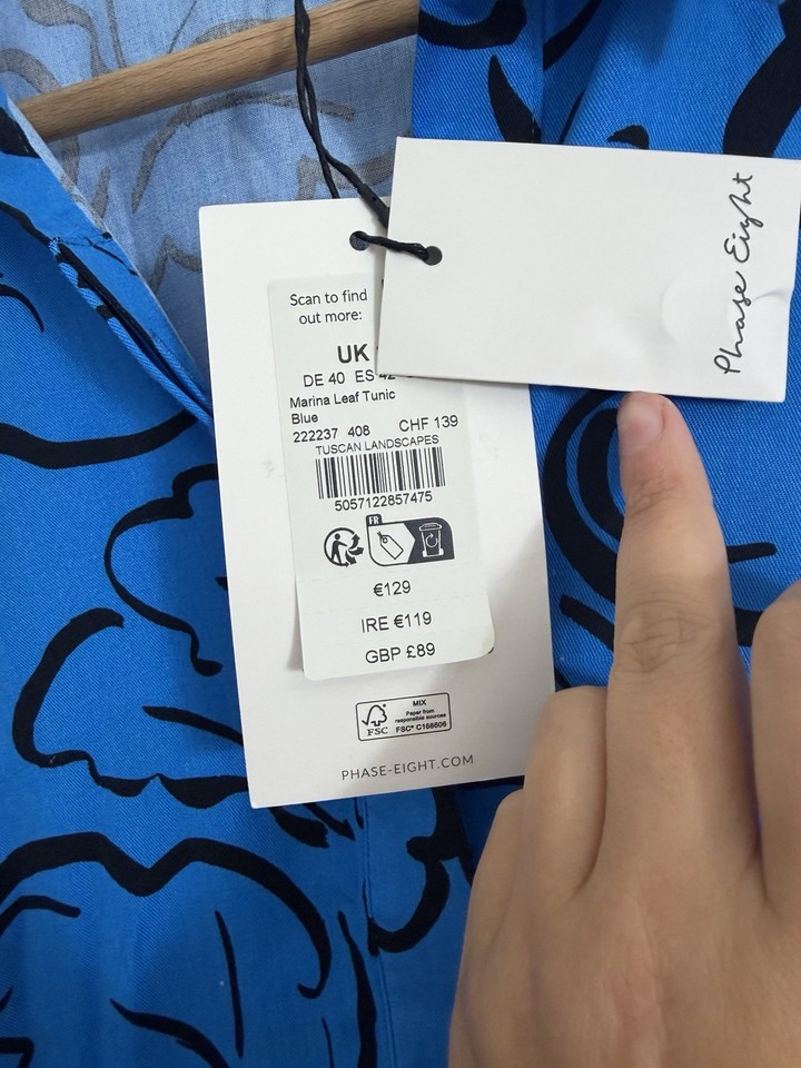 Phase Eight Women’s Marina Leaf Tunic Dress Size 14 Blue BNWT 0338 ...