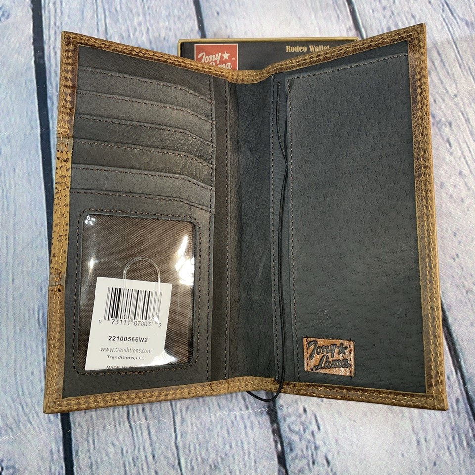 Tony Lama Mens Western Rodeo Wallet Leather Embossed Buffalo Brown ...