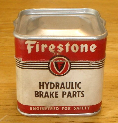 Vintage Firestone Hydraulic Brake Parts Repair Kit Tin & Cardboard Can ...