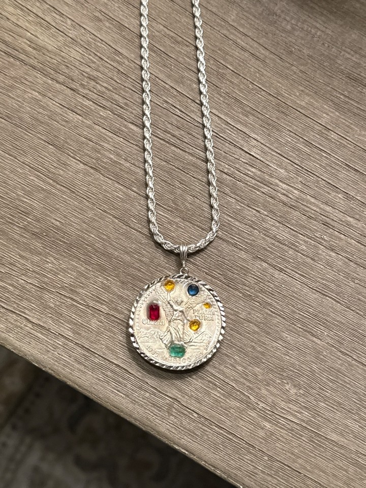 1983 1oz Libertad coin, with Ruby, Emerald, Sapphire and Citrine pendant. | eBay