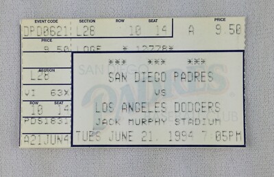 MLB 1994 06/21 Los Angeles Dodgers at San Diego Padres Ticket-Jeff ...