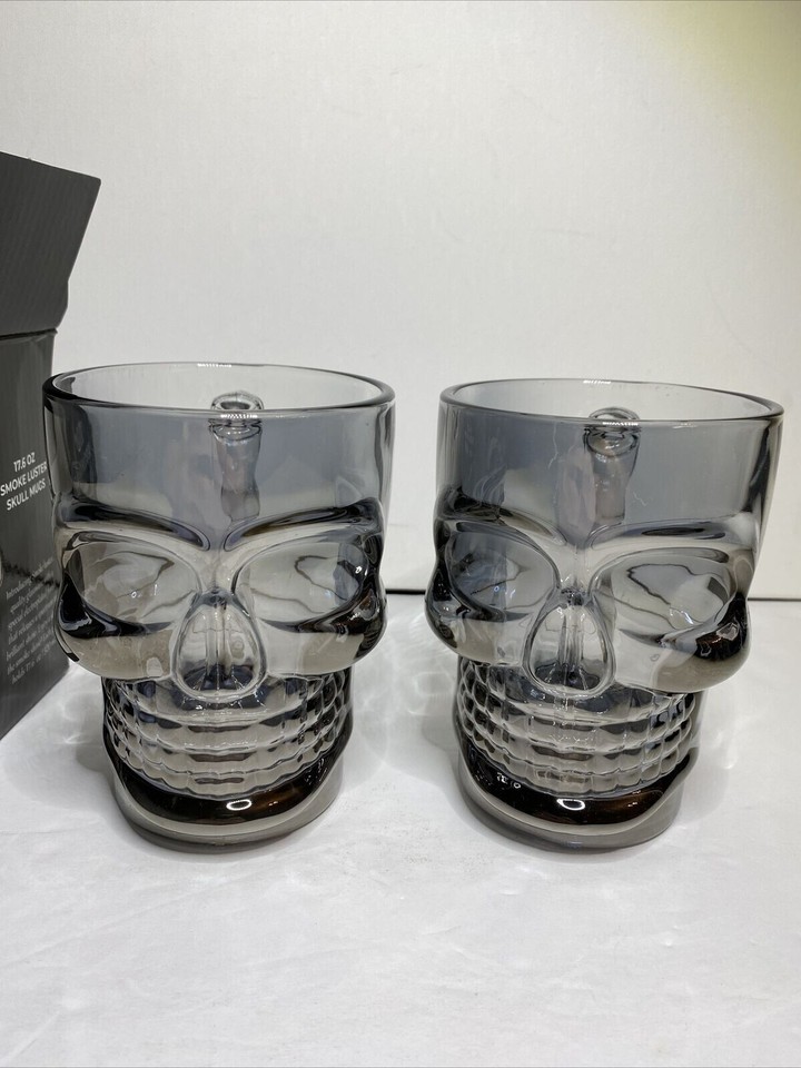 Pearl Luster Skull Mugs Beer Glass 17 oz set of 2 Halloween Skeleton ...