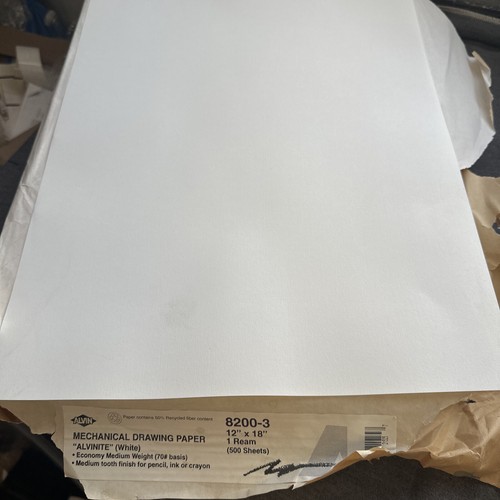 Alvin Mechanical Drawing Paper White Medium Weight 12”x 18” 500 sheets ...