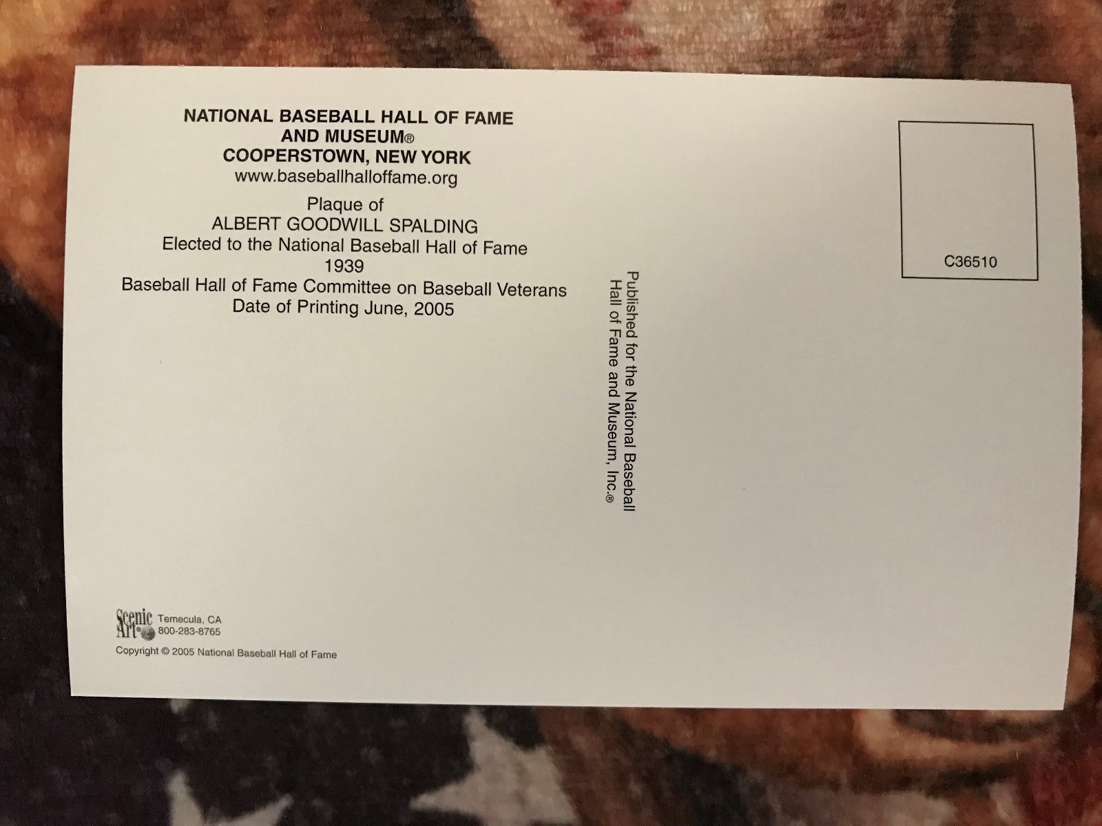 Albert Spalding Postcard- Baseball Hall of Fame Induction Plaque ...