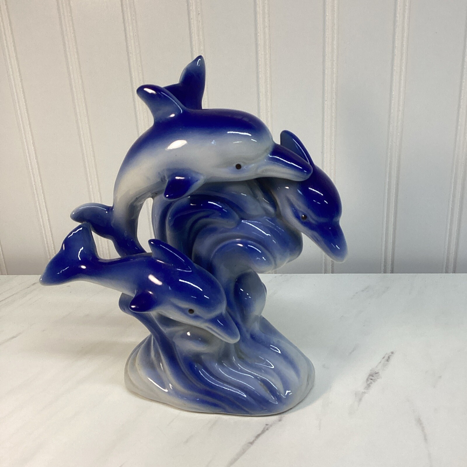 Vintage Cobalt Blue Pod of Dolphins Figure Swimming in Waves *H | eBay