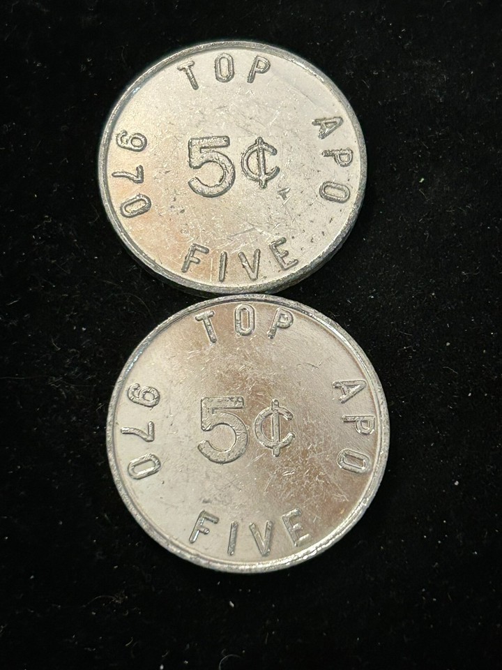 lot of 2 Osan Air Base Korea Military Trade Tokens APO 970 Top Five | eBay