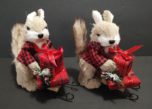 Christmas Squirrel Figurine on a Sleigh 8" Pair of 2 Styrofoam Straw ...