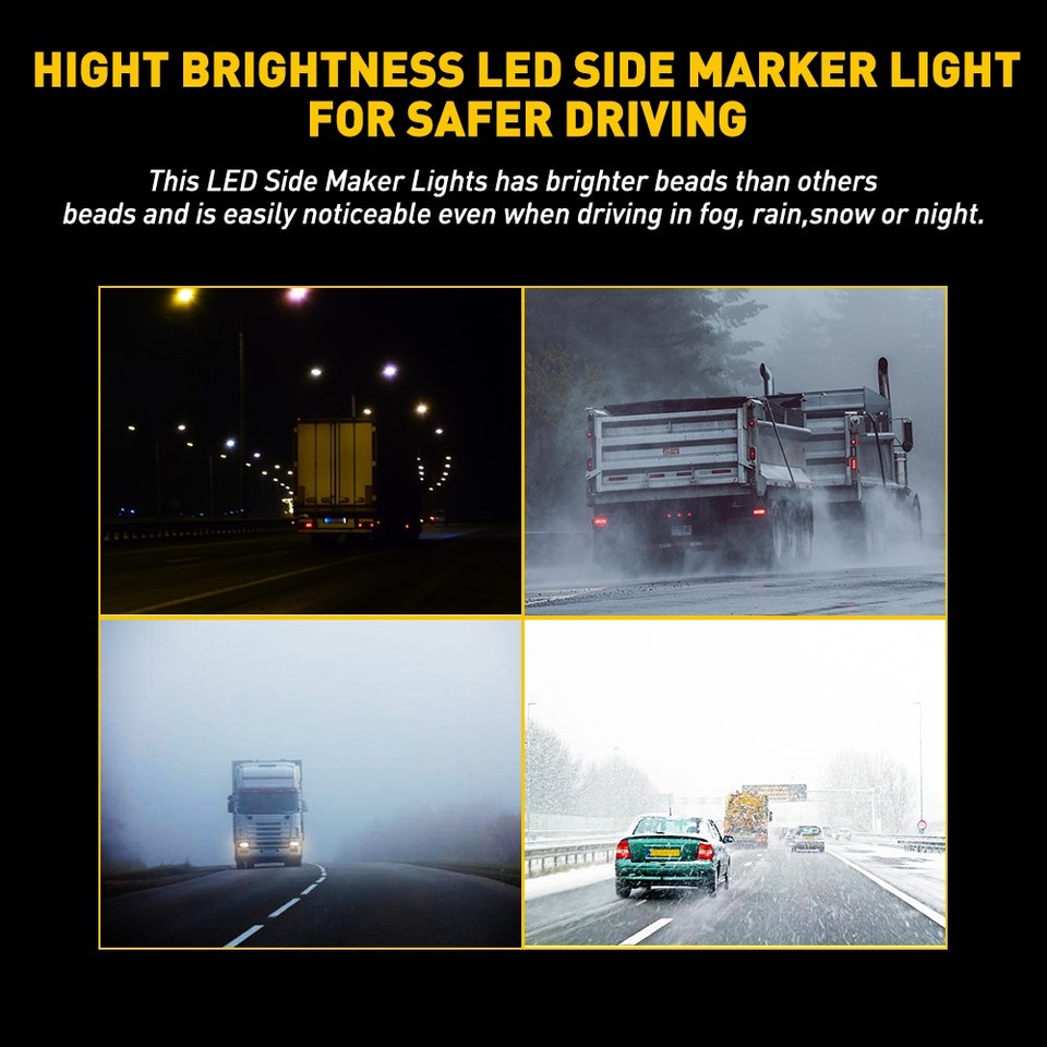 20X 12V Round Yellow LED Side Marker Light Signal Light For Truck ...