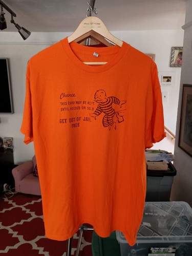 Vintage Monopoly Chance Card Get Out Of Jail Free Orange T-shirt Size ...