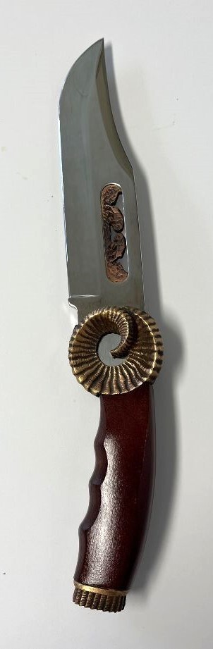 Large Ram Knife w inlay Wood Handle Quality Piece Over 13" Fixed Blade ...