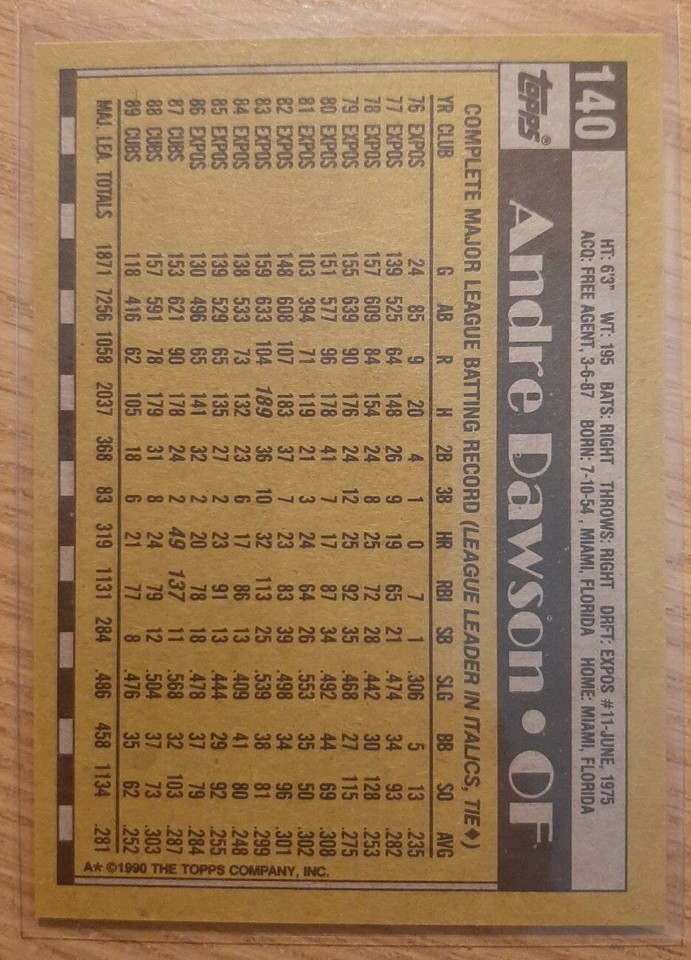 1990 TOPPS ANDRE DAWSON #140 CHICAGO CUBS | eBay