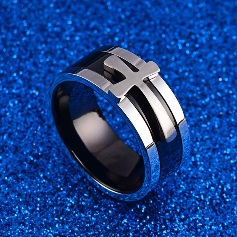 8mm Cross Band Three in One Men's Jewellery Titanium Steel Church Band ...