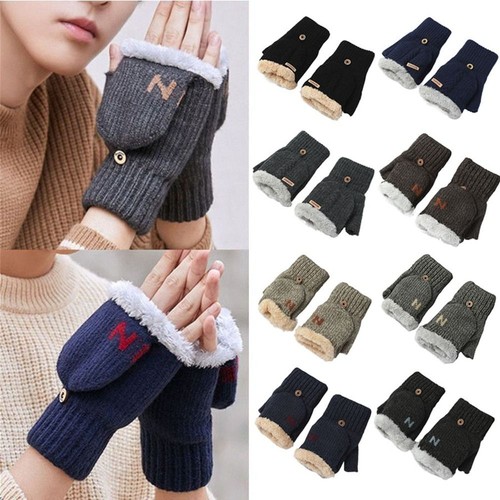 Woolen Cloth Winter Gloves Thickened Mittens Gloves Women Man | eBay
