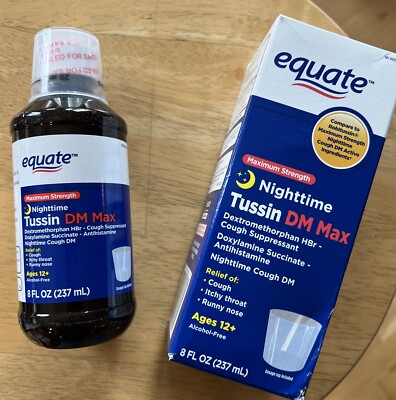 Equate NIGHTTIME Maximum Strength Tussin DM Max Liquid, 8oz EXP April ...