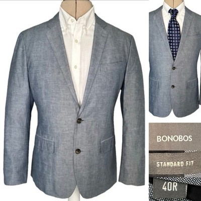 BONOBOS Blazer Mens Sz 40R Blue Chambray Standard Fit Single Button ...