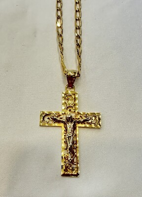 MAGNIFICENT ITALIAN 14K GOLD CROSS WITH 18" CHAIN SIGNED | eBay