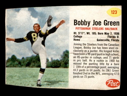 1962 Post Football #123 Bobby Joe Green PR | eBay