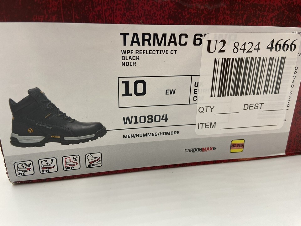 Wolverine Tarmac 6" Work Boots Carbonmax Waterproof Black Toe Cap Size ...