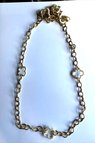 Vintage Gold And White Long link chain Necklace elegant | eBay