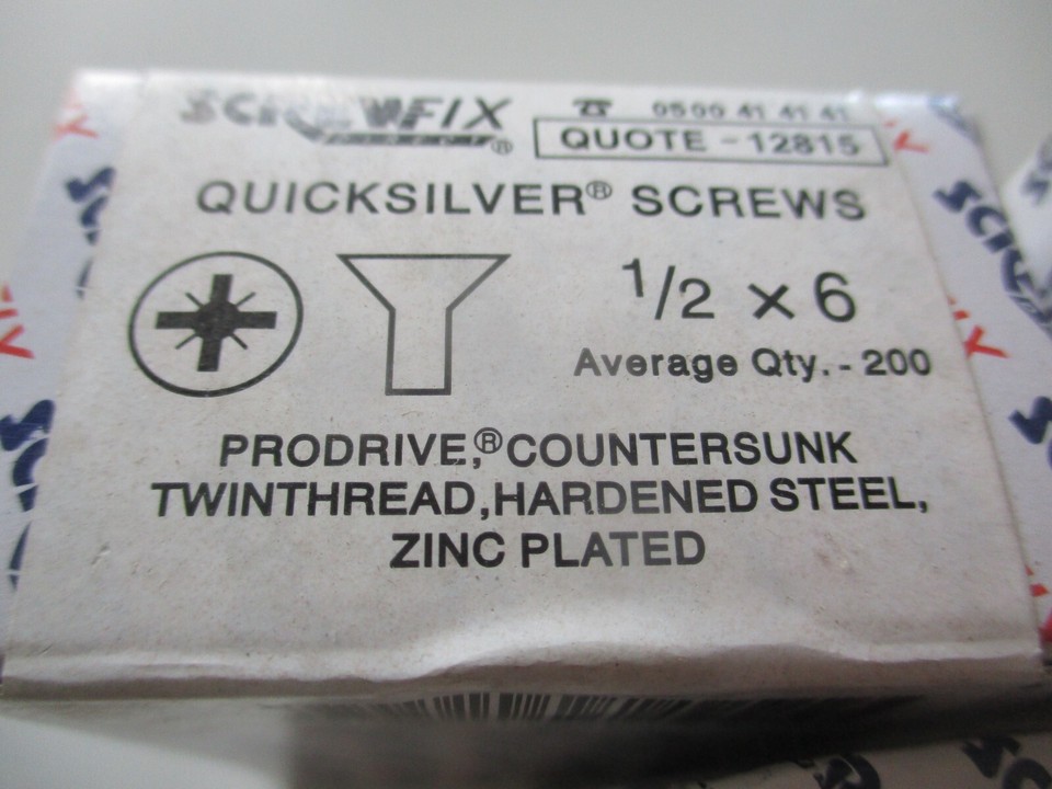 600 x Screwfix 1/2" x 6 Quicksilver Prodrive Countersunk Screws 3 Boxes ...