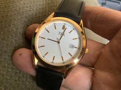 Bulova TFX mens quartz watch new batt mint shape clean gold tone ...