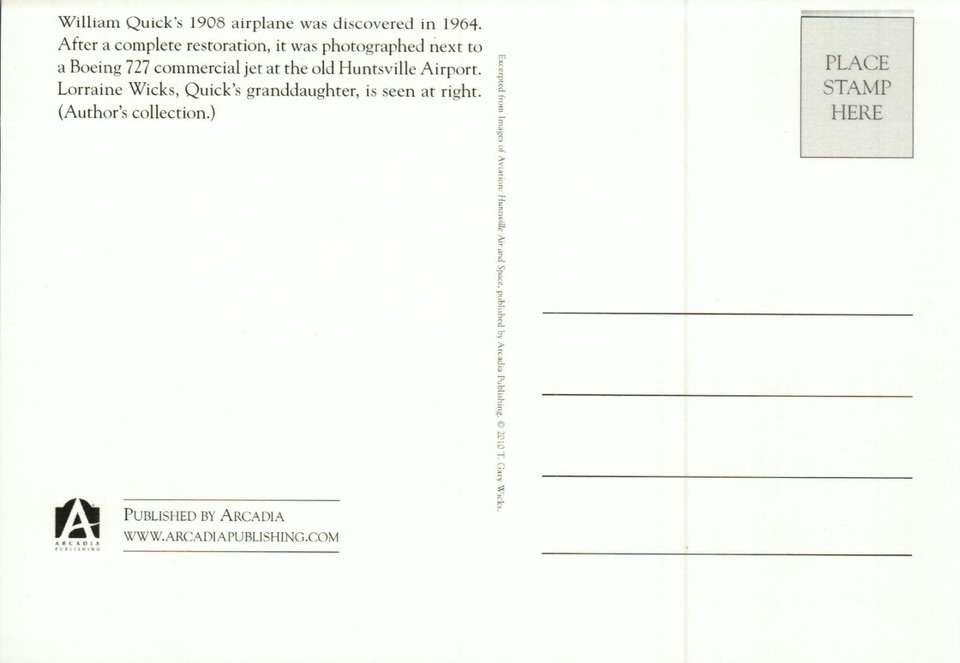 *Alabama Postcard-"Quick Monoplane" -1908- /Huntsville Al.-Air & Space ...