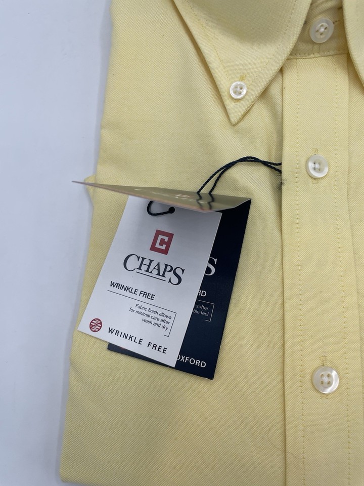 Chaps Men’s Shirt NWT Yellow 18-18 1/2 Long Sleeve Wrinkle Free Classic ...