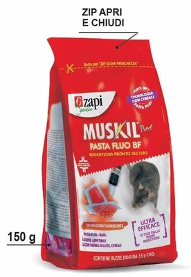 ZAPI Rodenticida MUSKIL NEXT PASTA FLUO-BF busta con zip 150g cod. 104034 | eBay