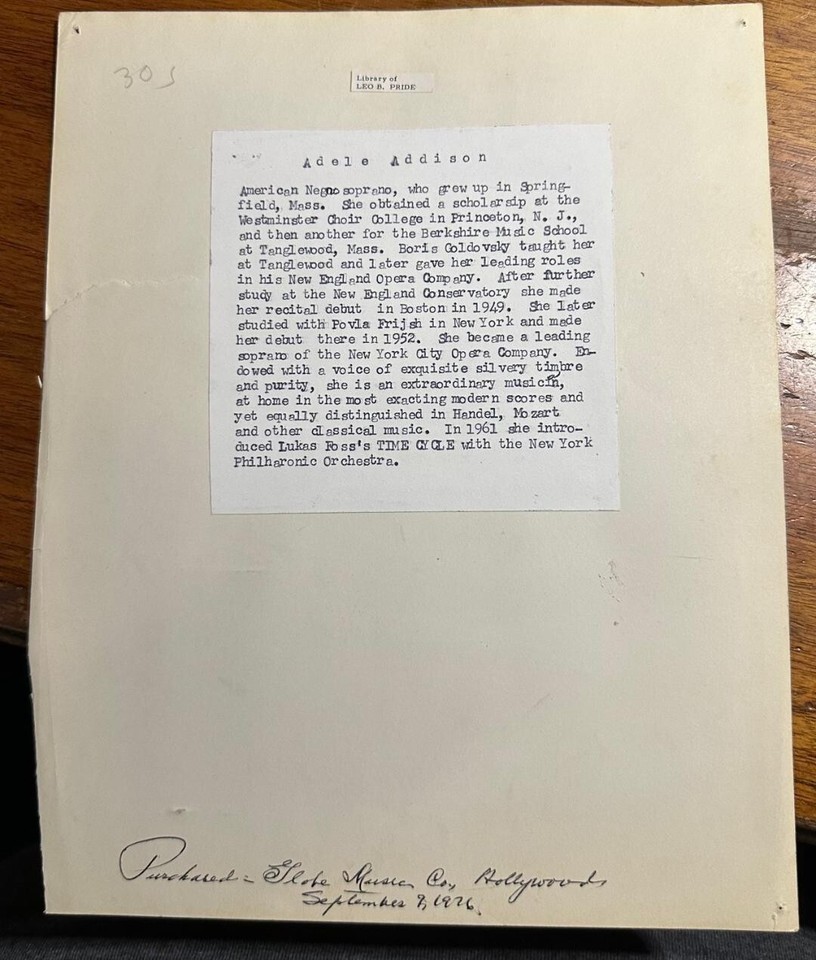 Original African American Singer American Opera Photo 1970's - Adele ...