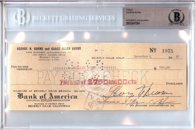 George Burns Signed Autographed Personal Check Actor #1975 1942 Beckett ...
