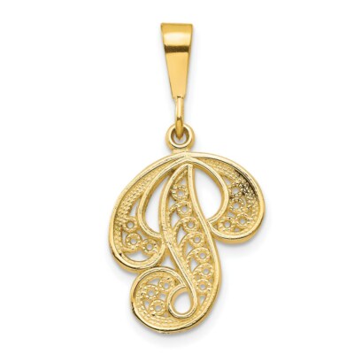 Real 14kt Yellow Gold Polished Script Filigree Letter P Initial Pendant ...