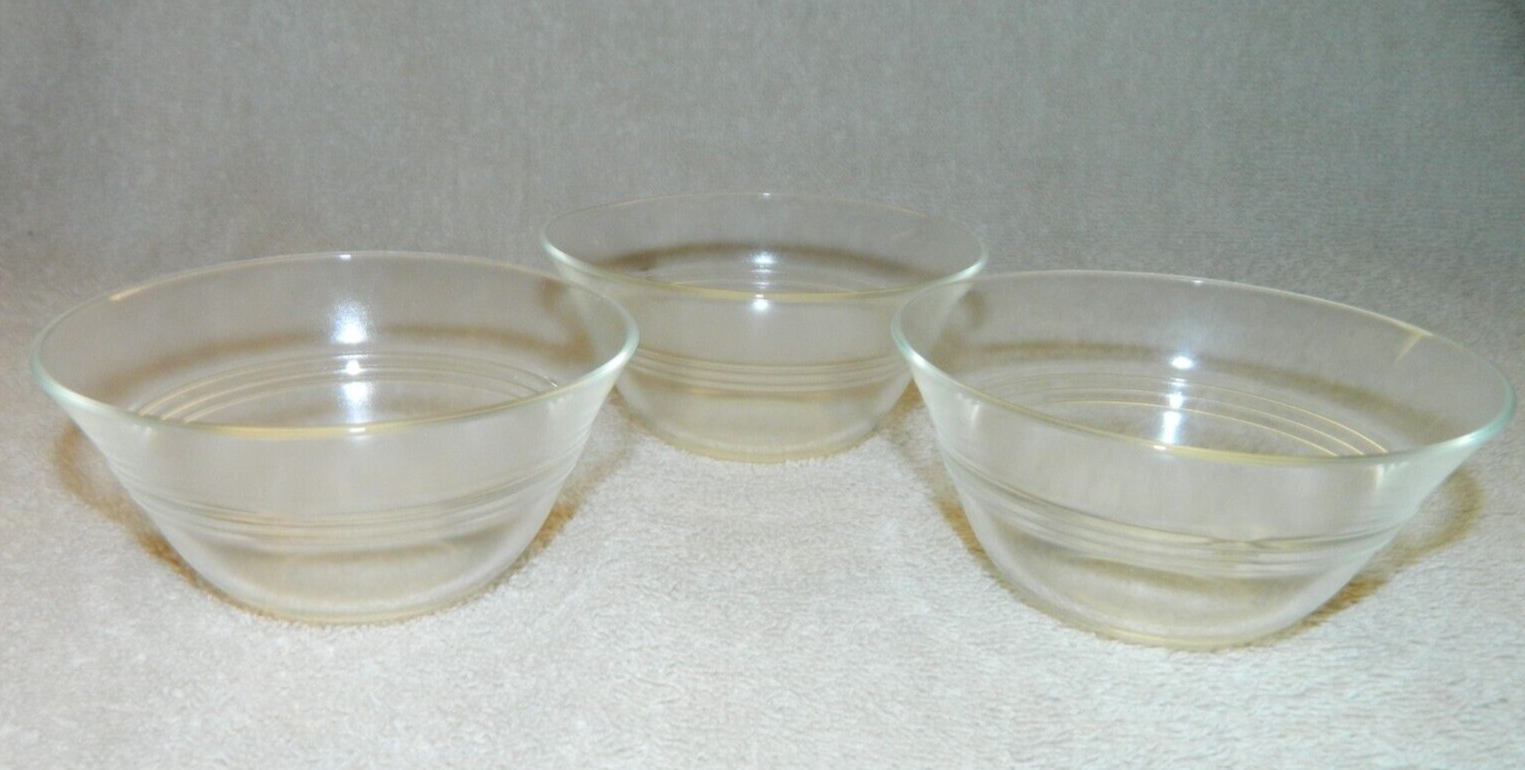 3 VTG Clear Pyrex #445 Smooth Rim 3 Rings Custard/Ramekin Pudding Cups ...