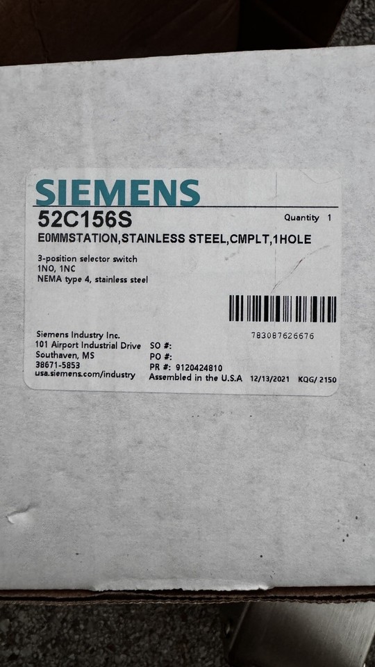 Siemens 52C156s Selctr Swtch Cntrl Station,Hand/Off/Auto | eBay