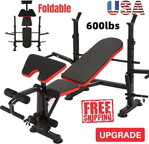 Adjustable Weight Lift Bench Rack Set Barbell Dumbbell Push Up Back Sit ...