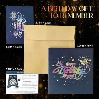 Birthday Cards Firework Pop up Cake Blowable Light and Music Happy ...