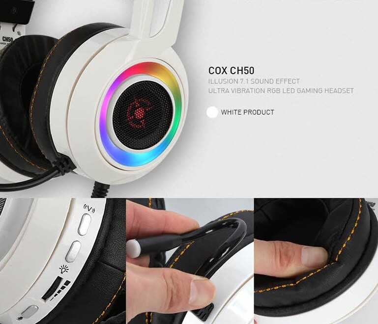 COX CH50 Virtual 7.1 Vibration RGB LED Gaming Headset Headphones ...