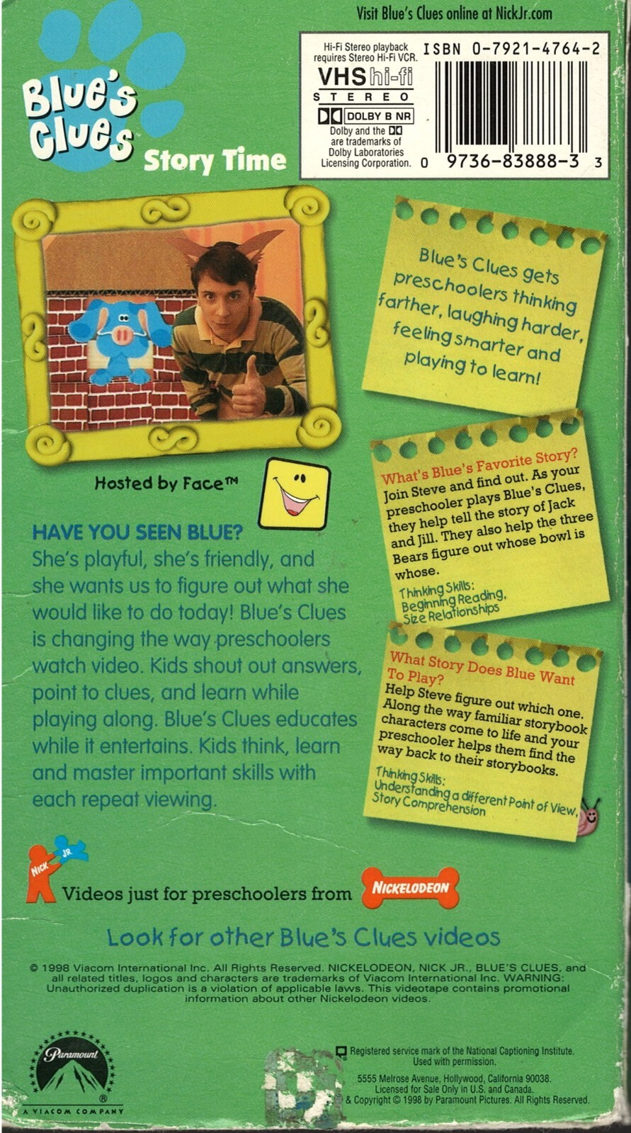 BLUE’S CLUES STORYTIME VHS. (PREVIEWED) | Grelly USA