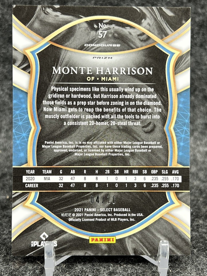 2021 Panini Select Red #57 Monte Harrison /18 Miami Marlins Orange ...