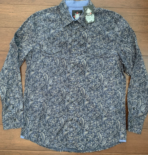 TM Exposure Mens Western Cowboy Shirt Blue Long Sleeve Pearl Style ...