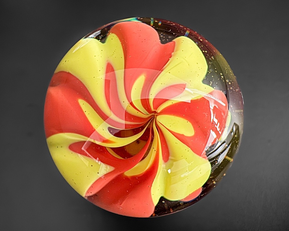 Mike Davis 1.5" Orange Yellow Swirl Flame Lampwork Handblown Art Glass ...