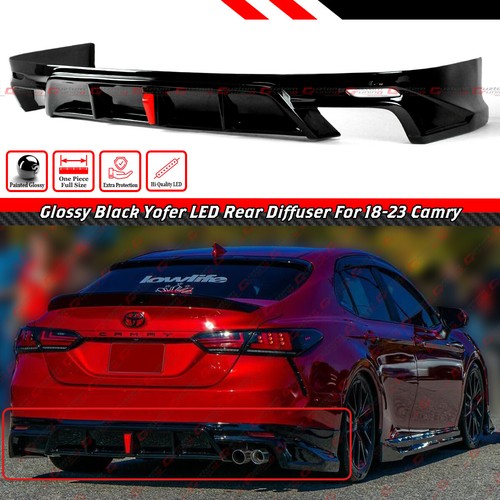 FOR 2018-2024 TOYOTA CAMRY SE XSE YOFER V1 LED GLOSS BLACK REAR BUMPER ...