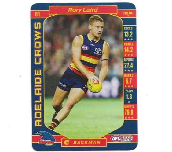 2017 AFL TEAMCOACH ADELAIDE CROWS RORY LAIRD COMMON BASE CARD # 01 | eBay