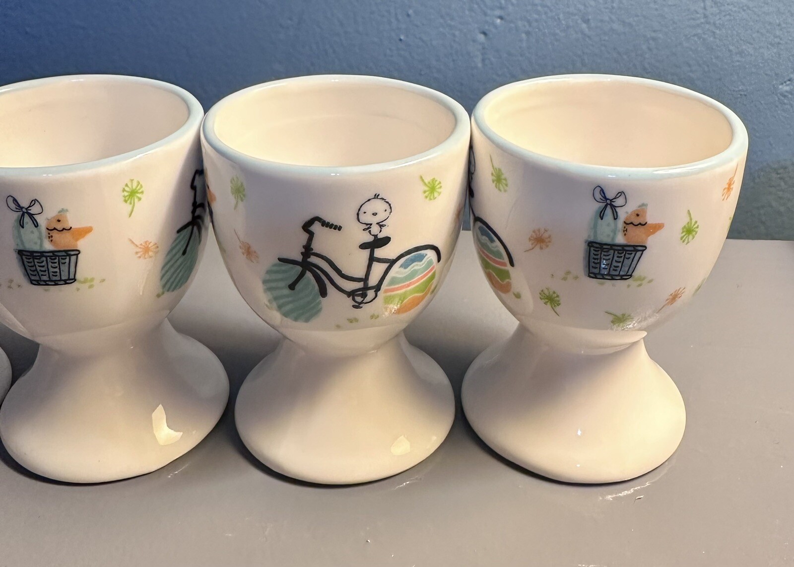 Set of 4 Fun Easter Bunny Rabbit Ceramic Egg Cups by Signature | eBay