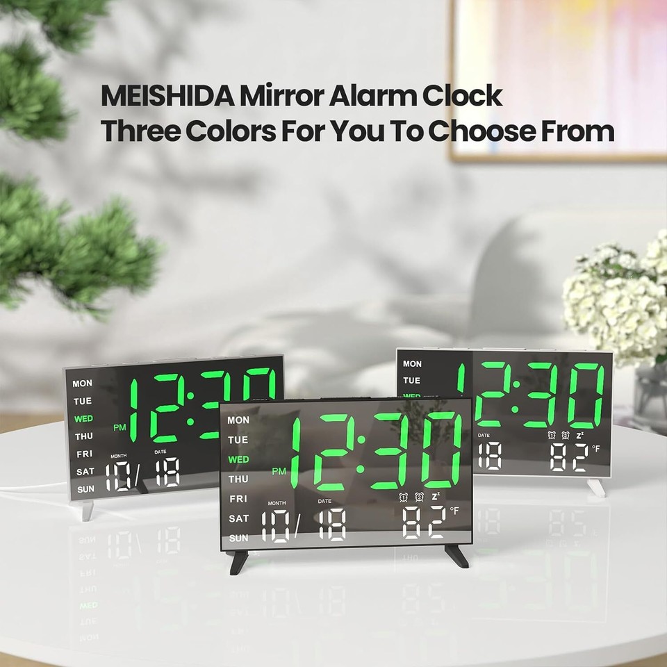Alarm Clocks for Bedrooms, Small Digital Clock, LED Mirror Alarm Clock ...