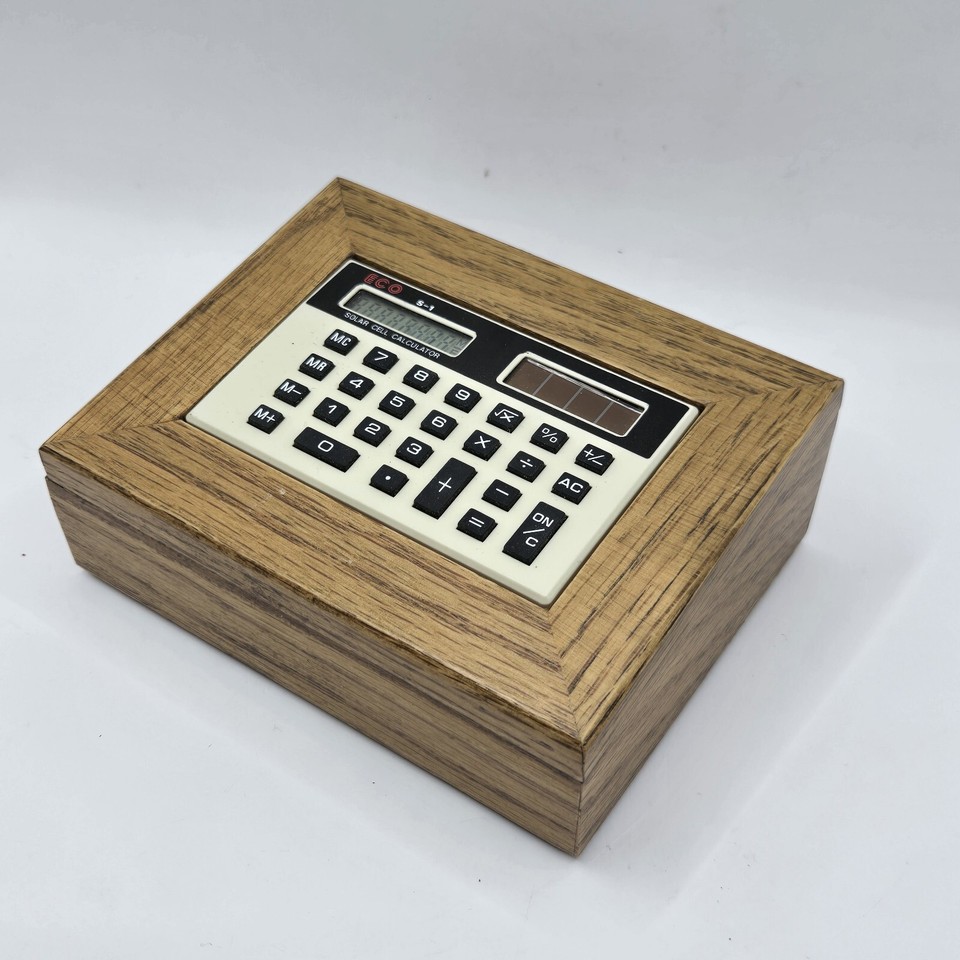 Vintage Eco Solar Calculator D'EMPLOI On Wooden Box With Original ...