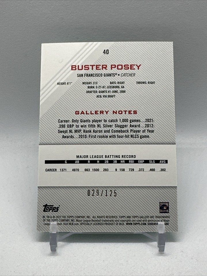 2022 TOPPS GALLERY #40 BUSTER POSEY GREEN FOIL PARALLEL /125 | eBay