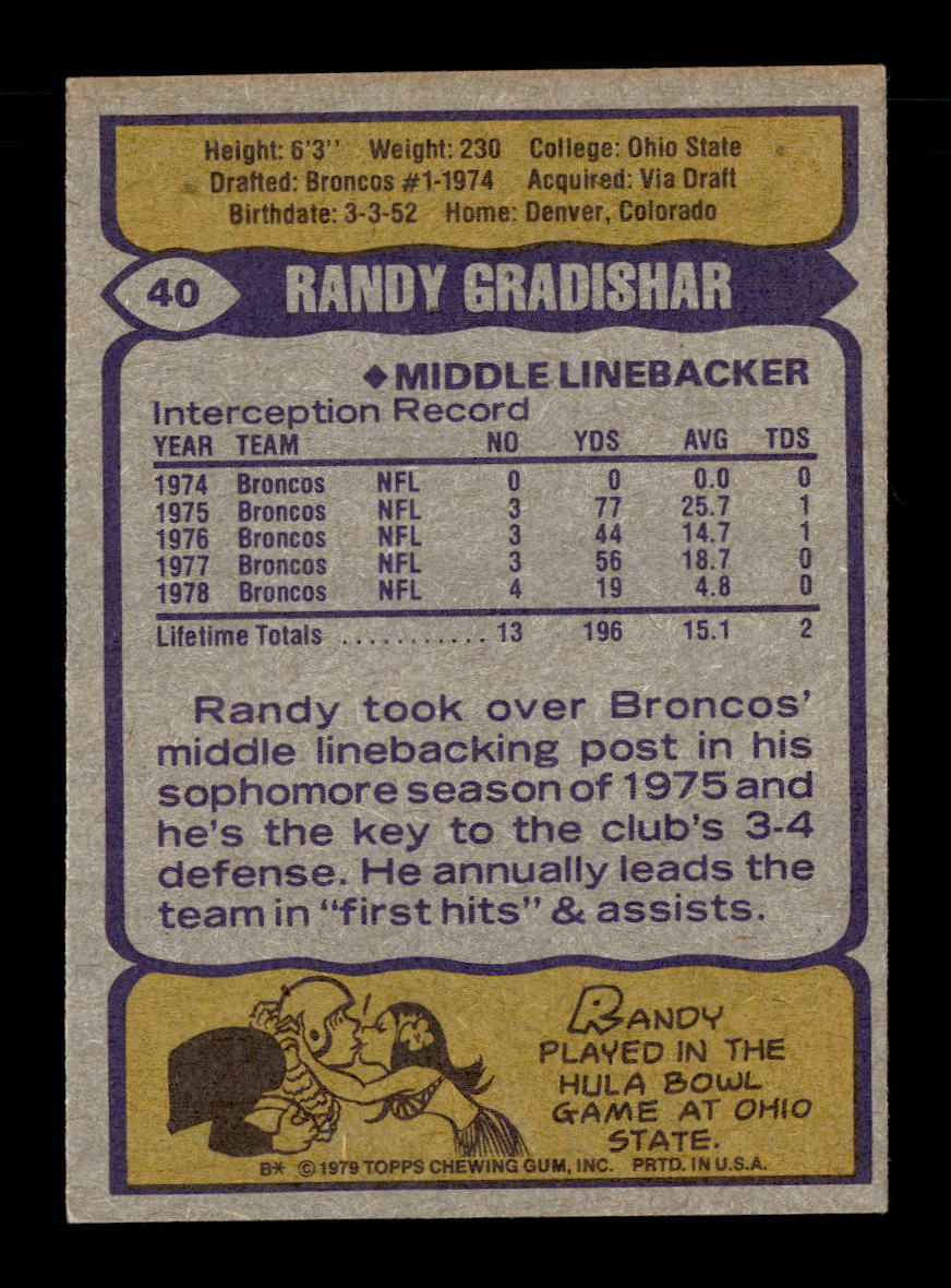 1979 Topps #40 Randy Gradishar Denver Broncos HOF EX Football Card ...